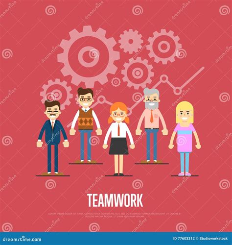 Teamwork Banner With Group Of Smiling People Stock Vector