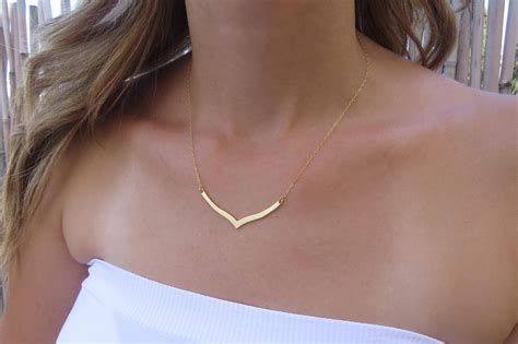Gold Necklace Gold Chevron Necklace Geometric Necklace Simple Gold
