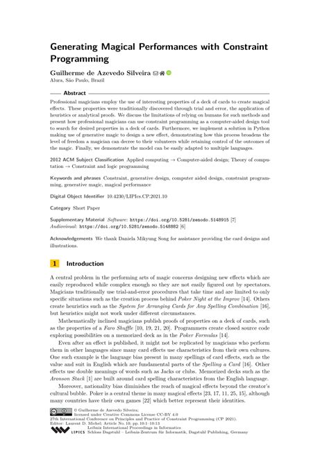 pdf generating magical performances with constraint programming