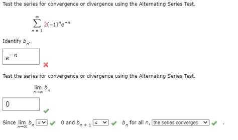solved test the series for convergence or divergence using