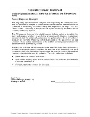 Fillable Online Regulatory Impact Statement Discovery Procedure Fax