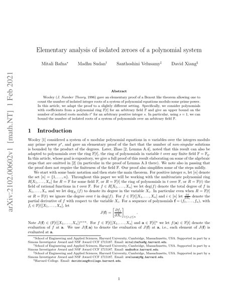 pdf elementary analysis of isolated zeroes of a polynomial system