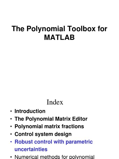 the polynomial toolbox for matlab pdf matrix mathematics control theory