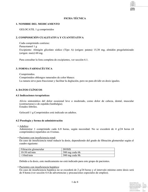 1 de 8 FICHA TÉCNICA 1 NOMBRE DEL MEDICAMENTO