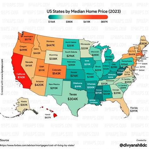 US States By Median Home Price By Specific Ad 685 Maps On The Web