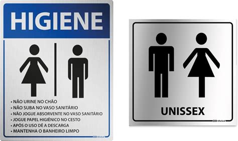 Placas de Sinalização para Banheiro Unissex e Aviso de Higiene Alumínio