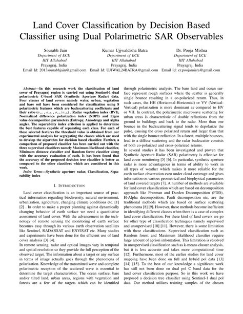 pdf land cover classification by decision based classifier using dual polarimetric sar observables