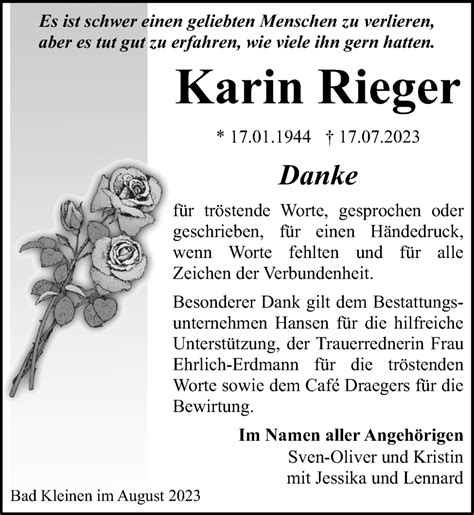 Traueranzeigen Von Karin Rieger Trauer Anzeigen De