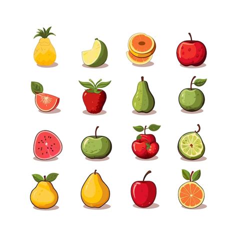 Icono de vector de dibujos animados de colección de frutas Vector Premium