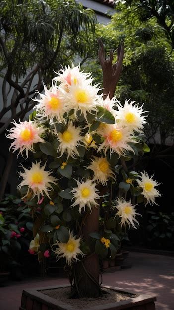 Premium AI Image A Plant With Yellow And White Flowers With The Word
