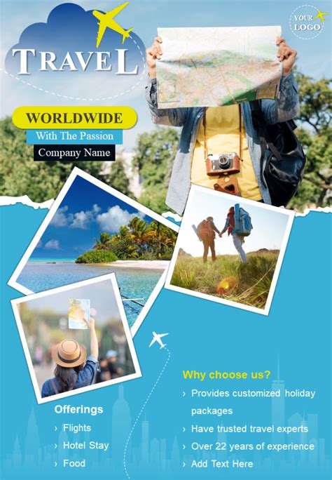One Page World Travel Brochure Template Presentation Graphics