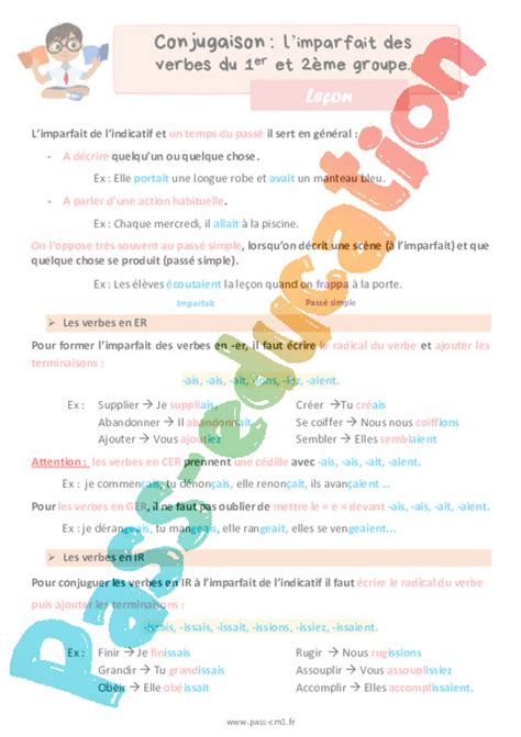 Limparfait de lindicatif des verbes en ER et IR Leçon de