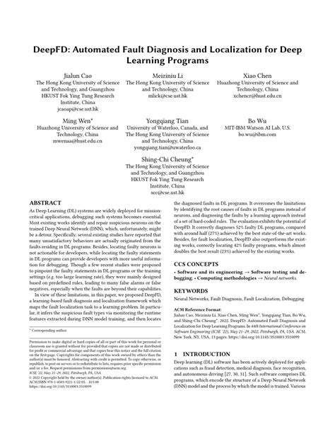 pdf deepfd automated fault diagnosis and localization for deep learning programs