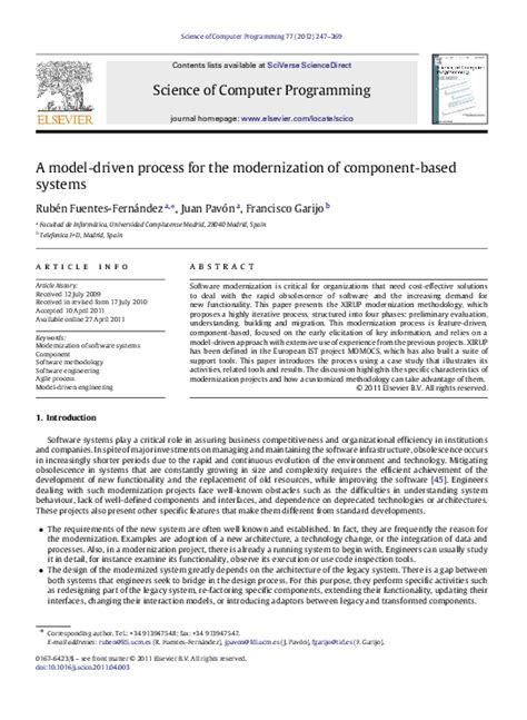 pdf a model driven process for the modernization of component based systems francisco garijo