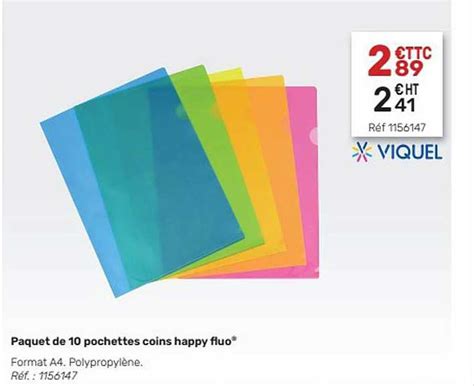 Promo Paquet De 10 Pochettes Coins Happy Fluo Viquel Chez Office Depot