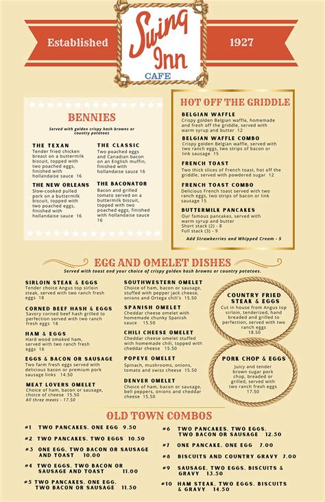 Breakfast Menu Swing Inn Cafe