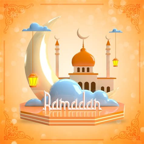 Fundo islâmico psd ramadan kareem pódio 3d e lua PSD Premium