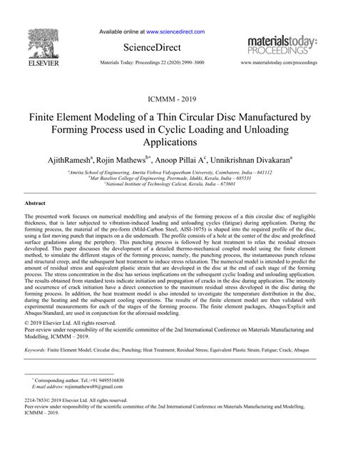 pdf finite element modeling of a thin circular disc manufactured by forming process used in