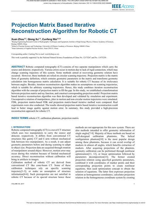 pdf projection matrix based iterative reconstruction algorithm for robotic ct