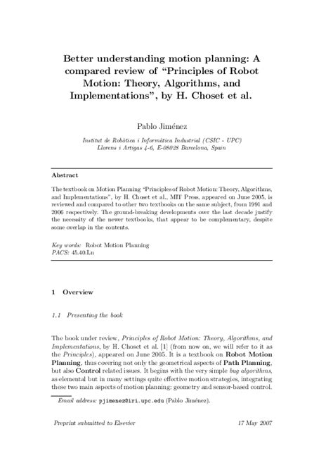 pdf understanding motion planning better a comparative review of “principles of robot motion