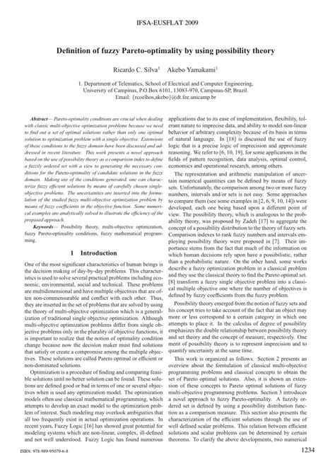 pdf definition of fuzzy pareto optimality by using possibility theory
