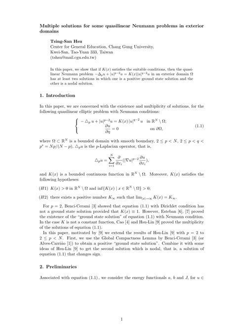 pdf multiple solutions for some quasilinear neumann problems in exterior domains
