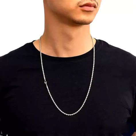 Correntinha Masculina Cordão Baiano Fina Aço Inoxidável 70cm