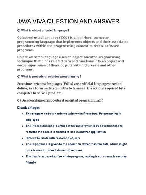 java viva question and answer q what is object oriented language pdf method computer