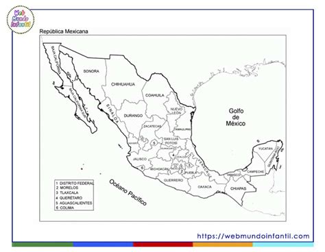 Mapas de México para colorear con y sin nombres para imprimir