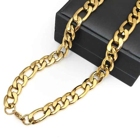 Corrente masculina dourada fígaro aço inoxidável 12mm 60cm