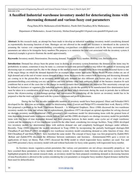 pdf a fuzzified industrial warehouse inventory model for deteriorating items with decreasing