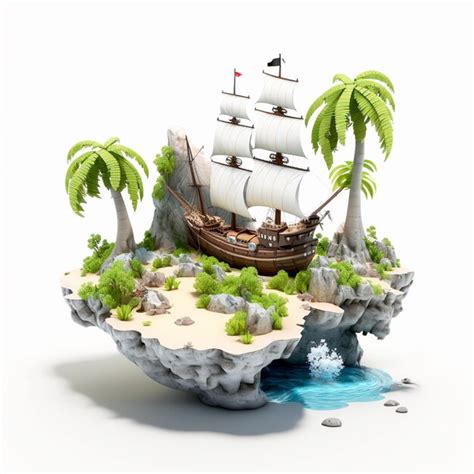 Un Barco En Una Isla Con Palmeras Y Una Isla Con Una Isla En El Medio