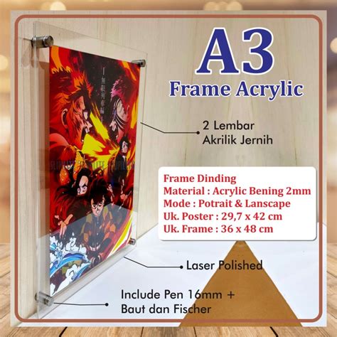 Jual Frame Bingkai Akrilik Display Poster Acrylic Dinding Ukuran