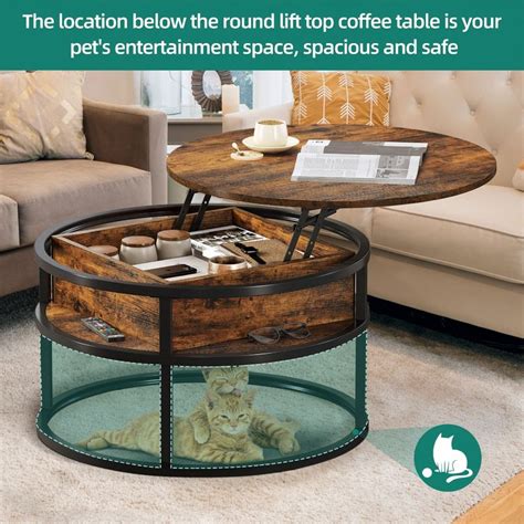 Yitahome Farmhouse Lift Top Round Coffee Table With Storage In Brown