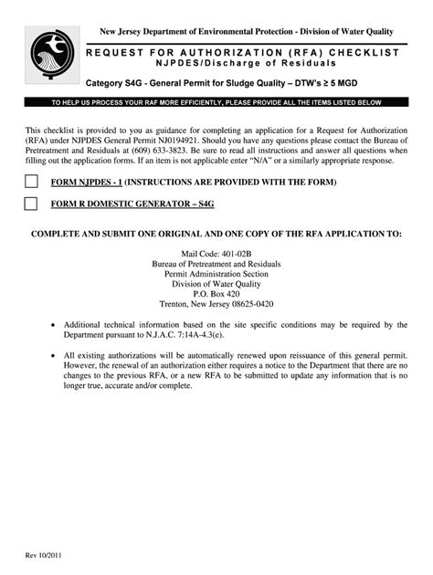 Request For Authorization Rfa Checklist State Of New Jersey Fill