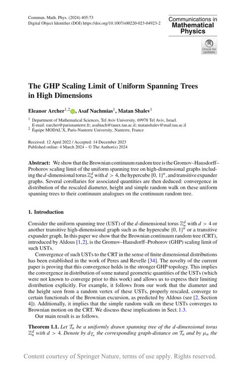 pdf the ghp scaling limit of uniform spanning trees in high dimensions
