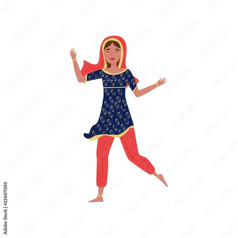 Modern Indian Woman In Traditional Clothes Vector Illustration On A