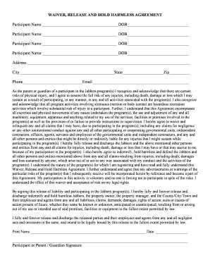 Fillable Online Waiver Release And Hold Harless Document For Jabbers 1