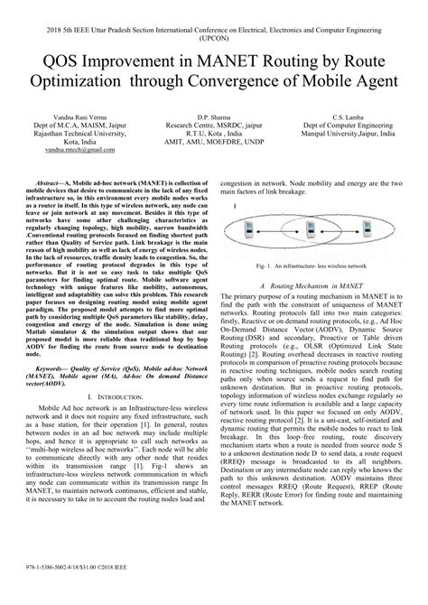 pdf qos improvement in manet routing by route optimization through convergence of mobile agent