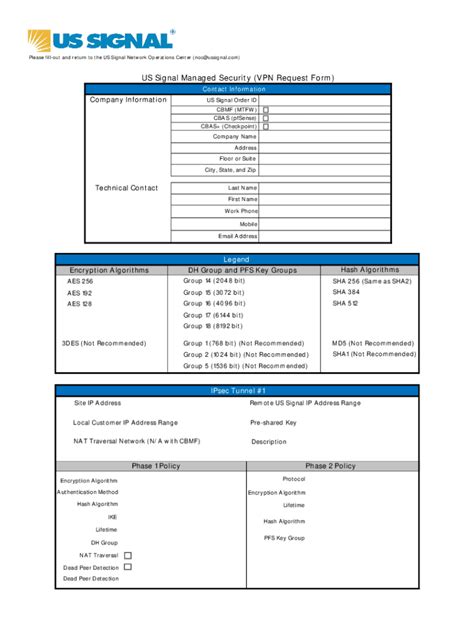 Fillable Online US Signal Managed Security VPN Request Form Fax Email