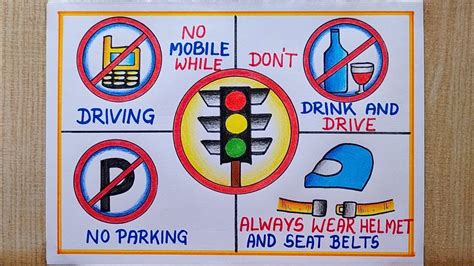National Road Safety Drawing Easy Road Safety Poster Drawing Draw How