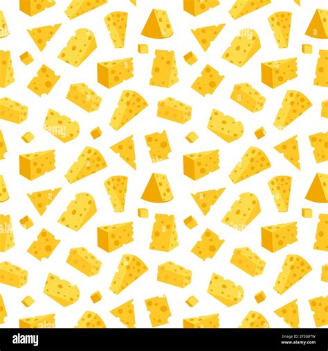 Cheese Seamless Pattern Pieces Of Yellow Cheese Isolated On A White