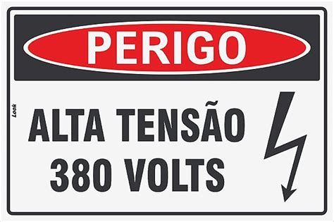 Placa de Sinalização Perigo Alta Tensão 380 Volts Look Placas de