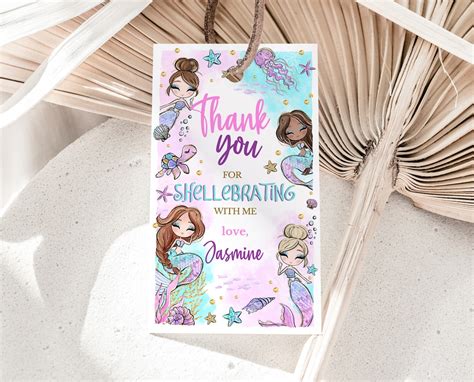 Editable Mermaid Birthday Favor Tag Mermaid Birthday Thank You Tags