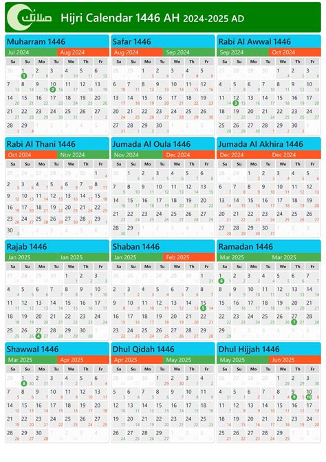 Hijri Calendar 1446 AH 2024 2025 AD