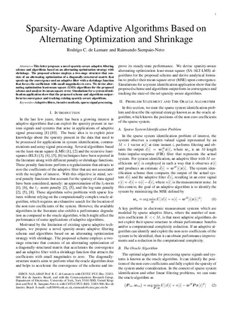 pdf sparsity aware adaptive algorithms based on alternating optimization and shrinkage