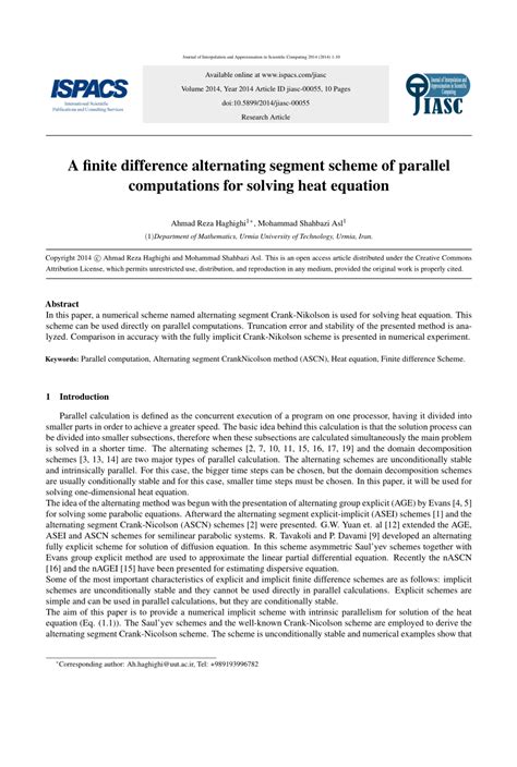 pdf a finite difference alternating segment scheme of parallel computations for solving heat