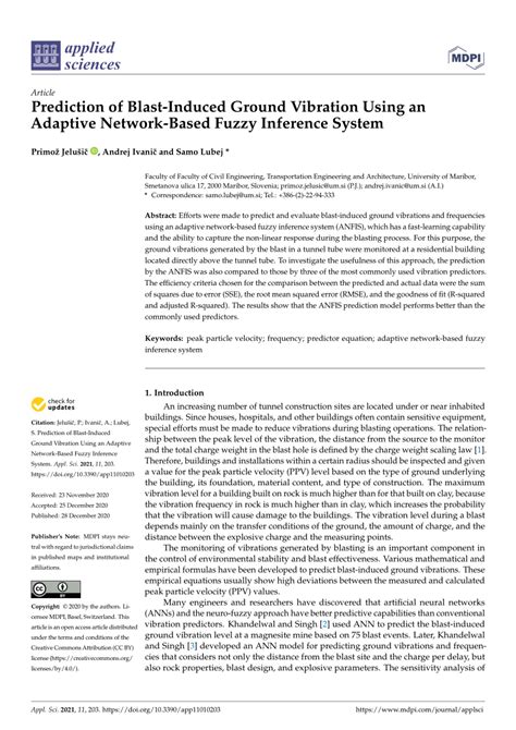 pdf prediction of blast induced ground vibration using an adaptive network based fuzzy