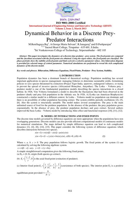 pdf dynamical behavior in a discrete time two species interactions