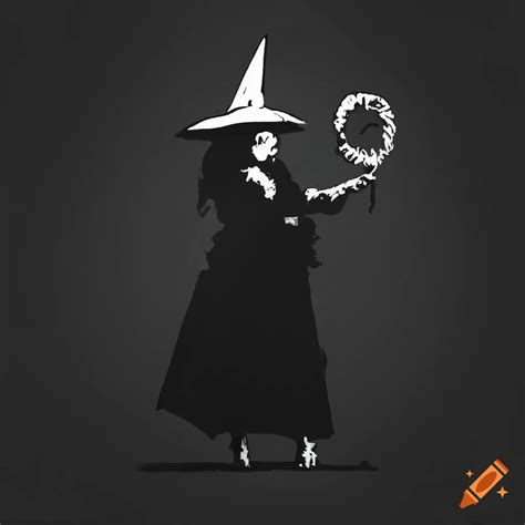 Black And White Stencil Art Of A Witch With An Umbrella On Craiyon